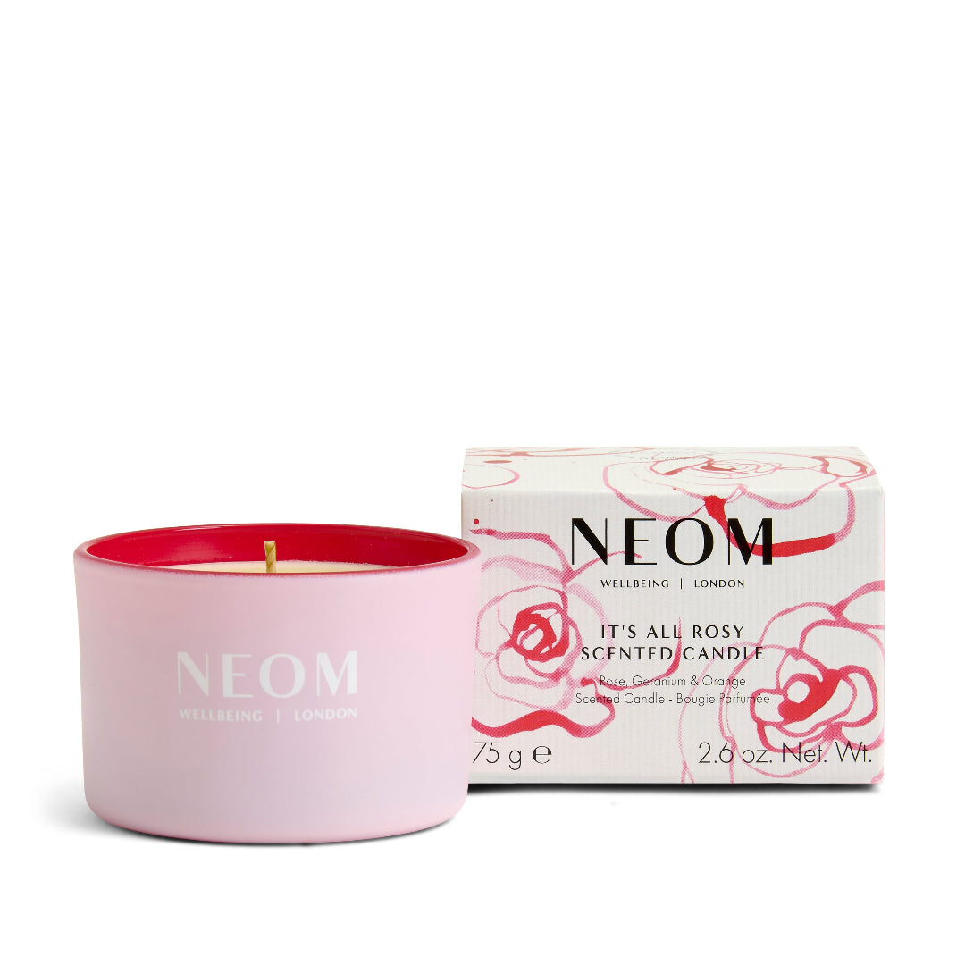 NEOM Wellbeing It’s All Rosy Travel Candle 75g | Face the Future